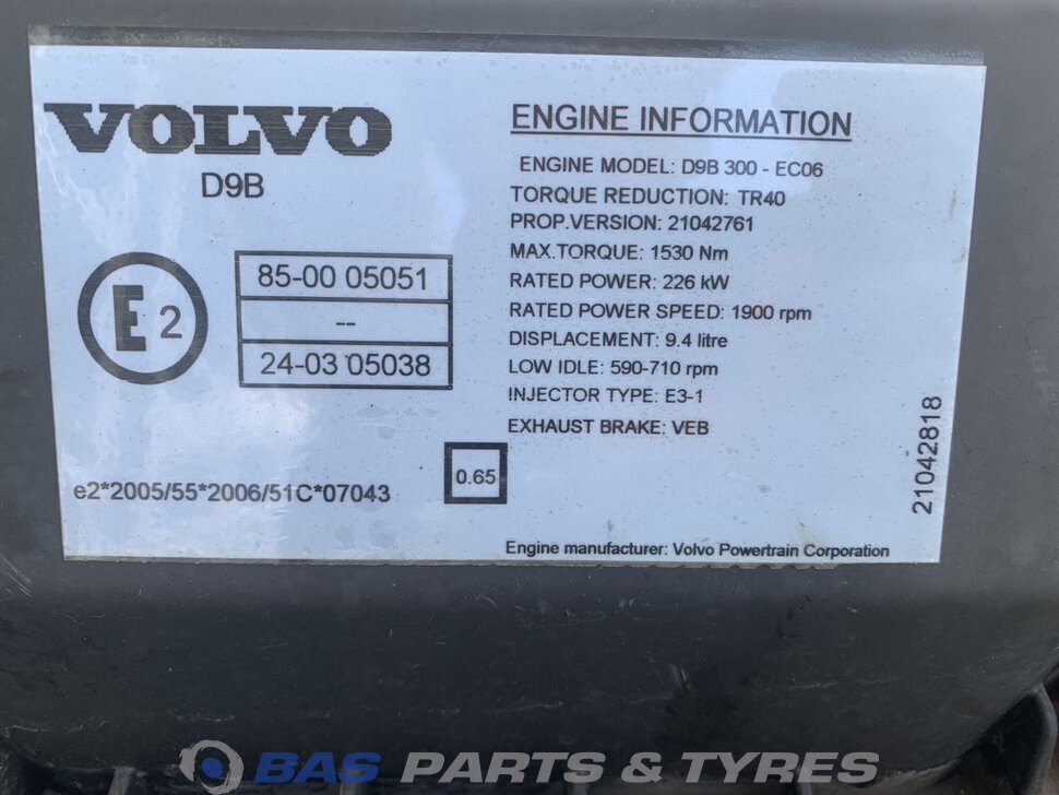 Moteur Volvo D9B 300 85001290 85001290, 85001474, 85001442, 20905278 ...